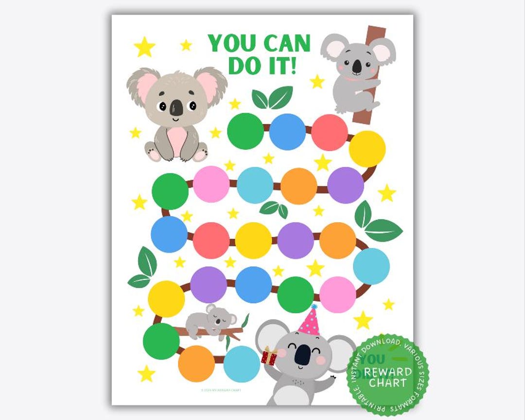 Koala Reward Chart for Kids, Printable Koala Sticker Chart, Potty ...