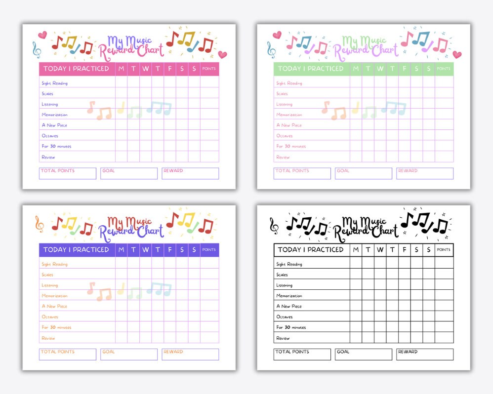 Printable Music Practice Reward Chart Piano Practice Reward - Etsy
