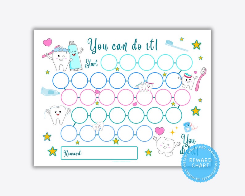 Brush Your Teeth Reward Chart, Printable Kids Reward Chart, Teeth ...