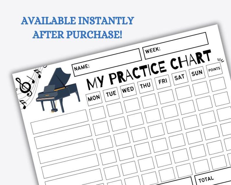 Printable Piano Practice Reward Chart, Piano Practice Chart, Reward ...