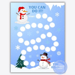 Reward Chart Kid Printable, Snowman Sticker Chart, Winter Reward Chart ...