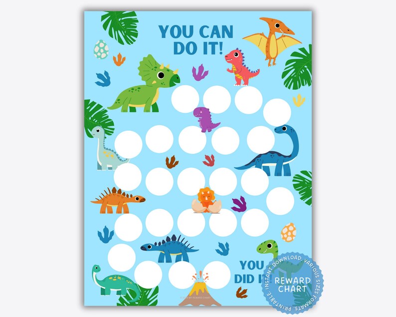 Dinosaur Reward Chart, Printable Potty Training Chart, Kids Behavior ...