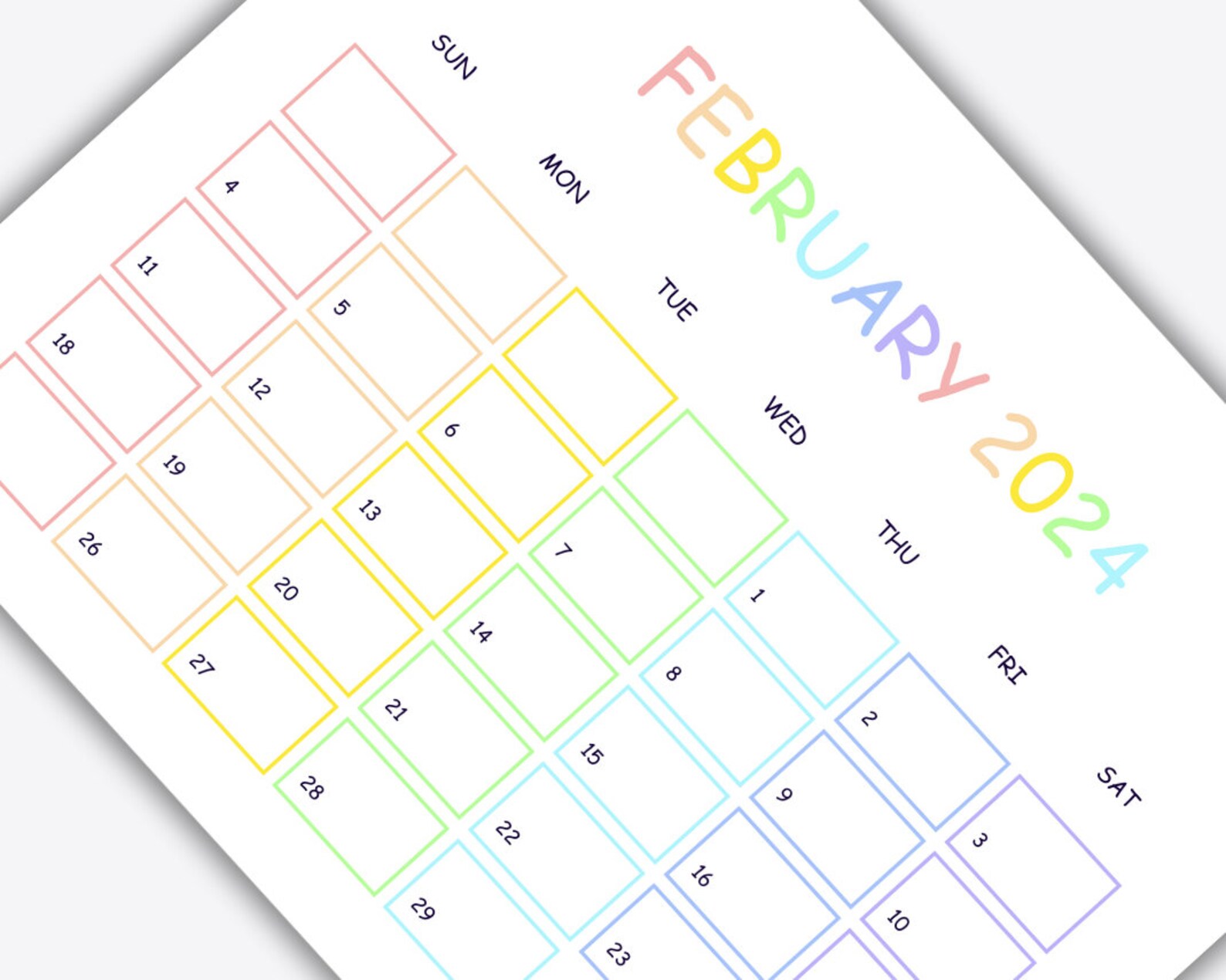 Printable Rainbow Calendar 2024, Cute Printable Calendar, Rainbow ...
