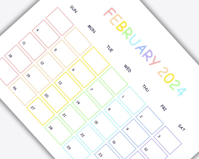 Printable Rainbow Calendar 2024, Cute Printable Calendar, Rainbow ...