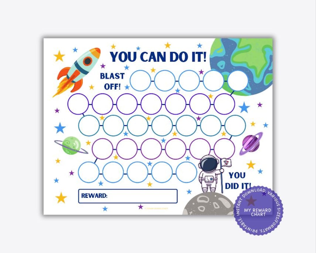Printable Outer Space Reward Chart for Kids, Potty Training Chart for ...
