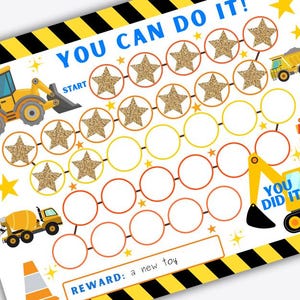 Printable Truck Reward Chart, Excavator Sticker Chart for Boys ...