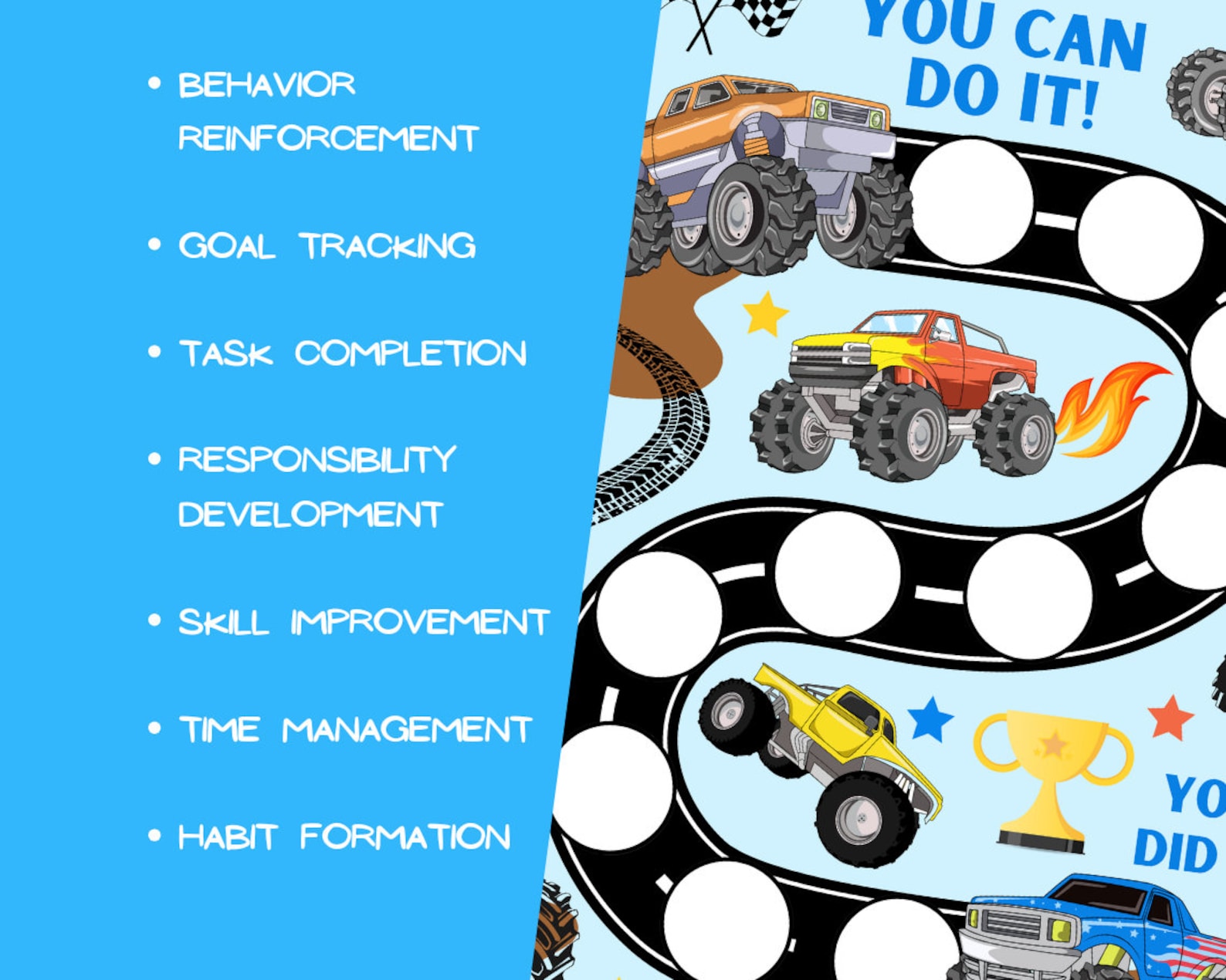 Printable Monster Truck Reward Chart, Boys Behavior Chart, Sleeping ...