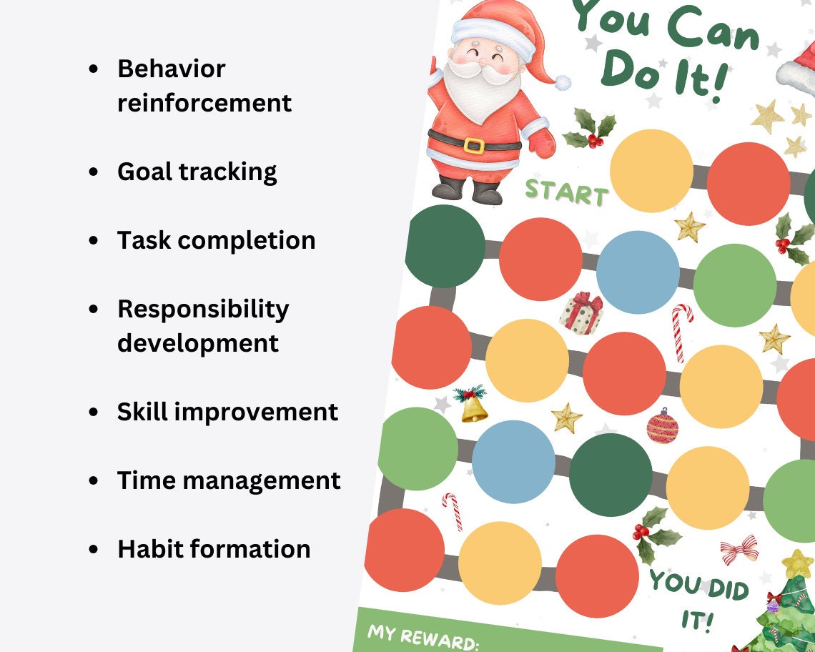 Printable Santa Reward Chart, Reward Chart for Christmas, Holiday ...