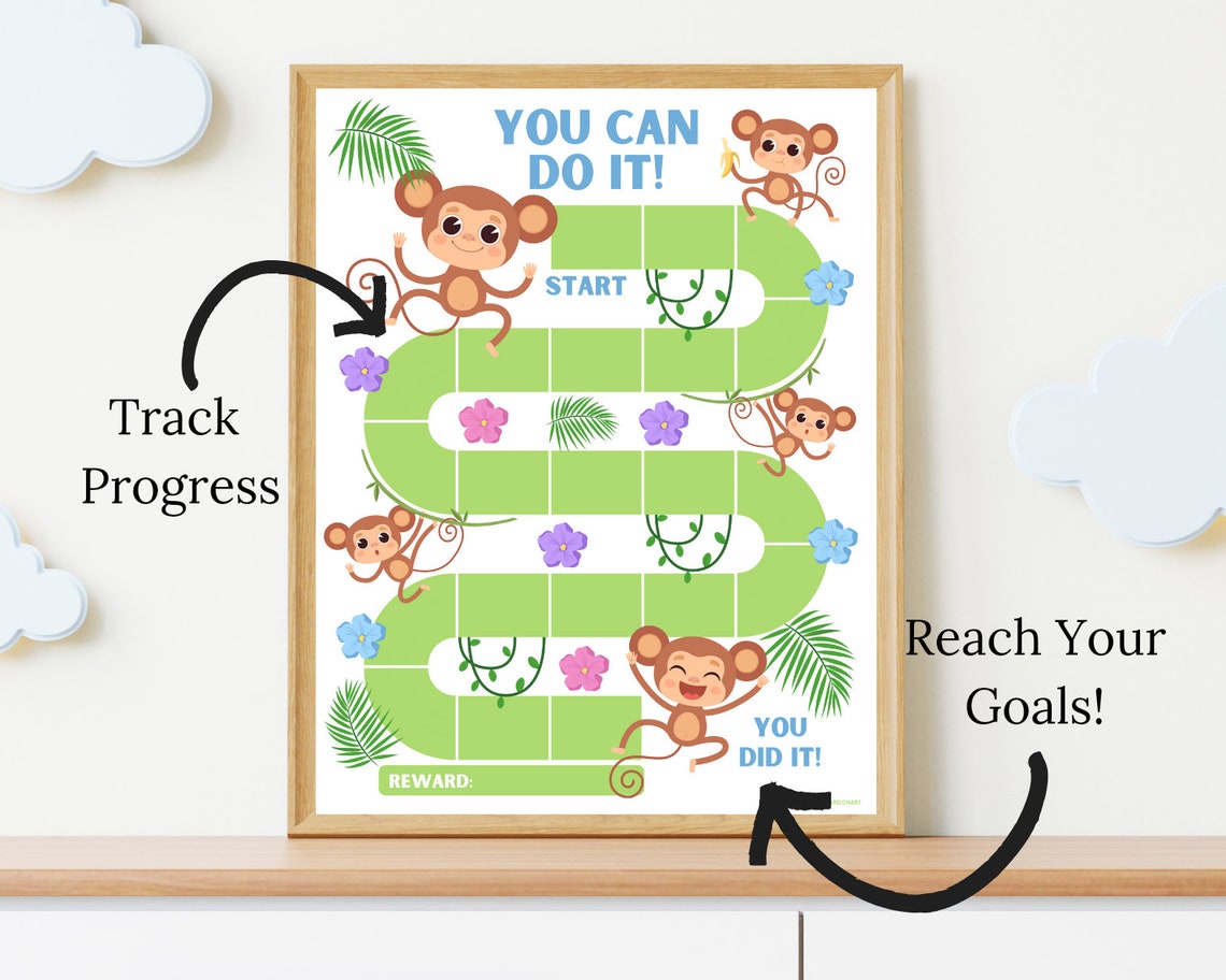 Monkey Reward Chart, Kids Printable Reward Chart, Potty Training Chart ...