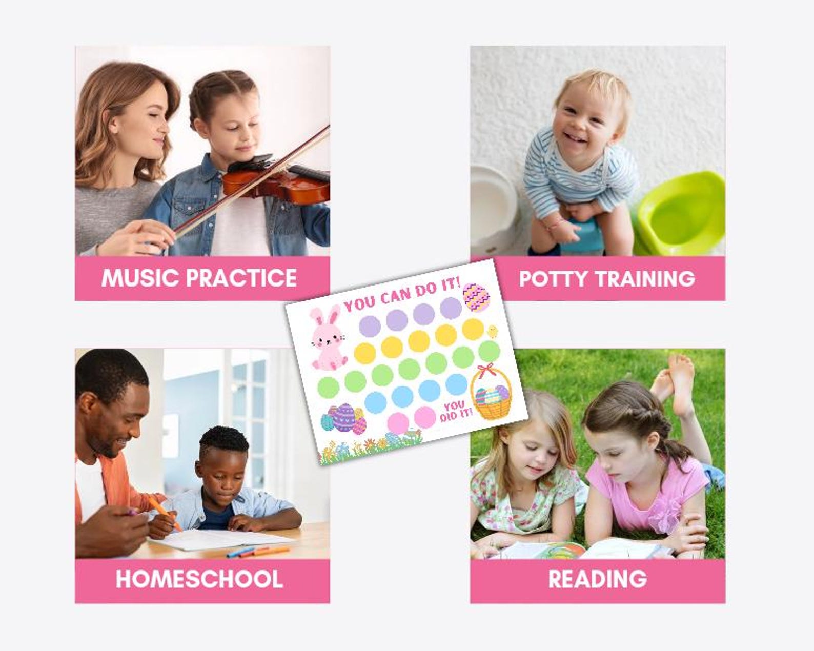 Printable Easter Bunny Reward Chart: Kids Behavior Tracker (PDF, JPG ...