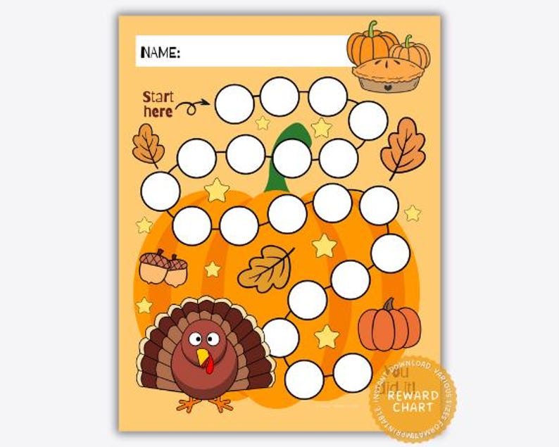 Fall Turkey Reward Chart: Thanksgiving Potty Training (printable) - Etsy