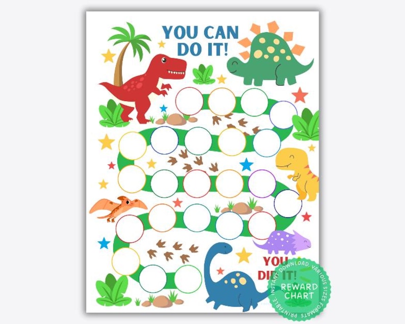 Dinosaur Reward Chart, Sticker Chart for Toddler Boy, Dino Reward Chart ...