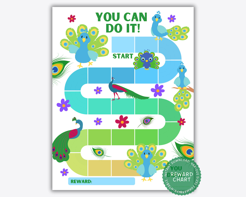 Printable Peacock Reward Chart, Potty Training Chart, Kids Reward Chart ...