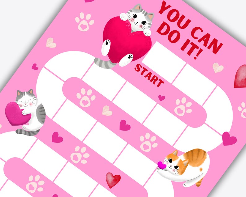 Printable Cat Reward Chart, Valentine Reward Chart, Potty Training ...