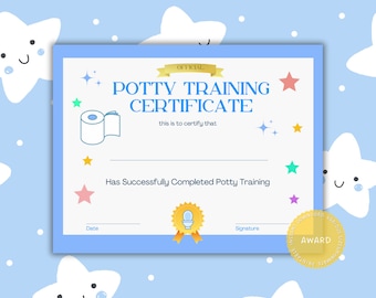 Potty Training Certificate, Toilet Training Diploma, Potty Training ...