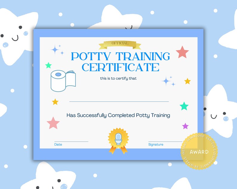 Potty Training Certificate, Toilet Training Diploma, Potty Training ...