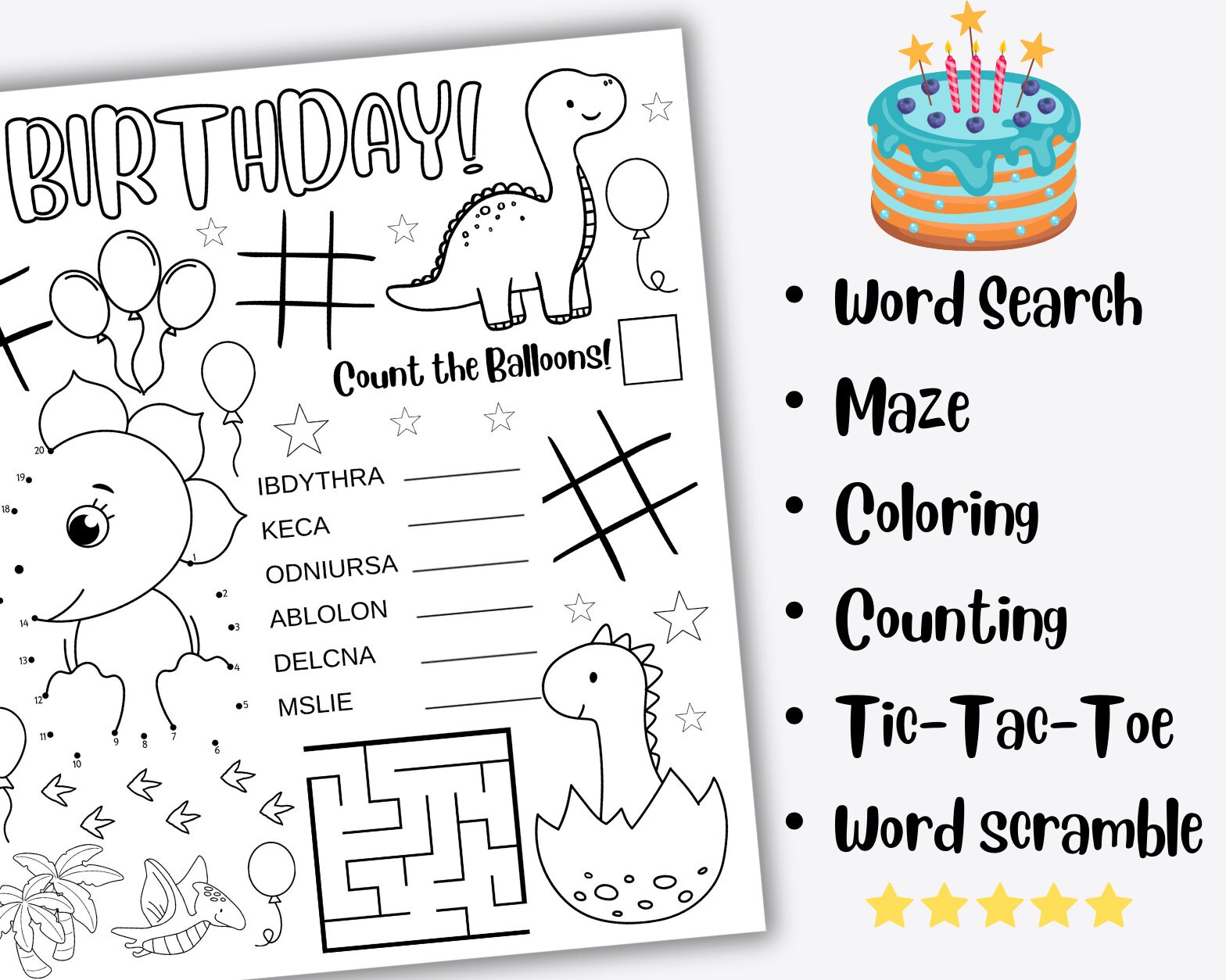 Birthday Activity Placemat, Birthday Coloring Placemat, Printable ...