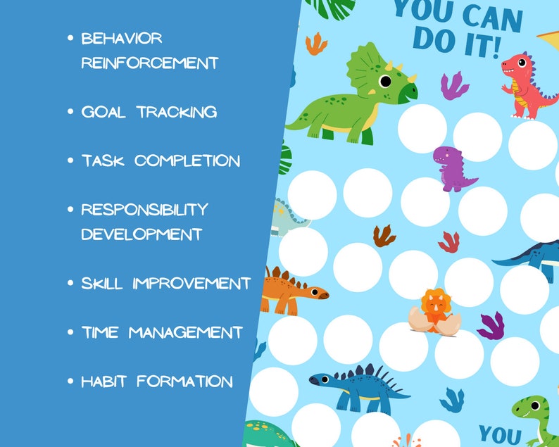 Dinosaur Reward Chart, Printable Potty Training Chart, Kids Behavior ...