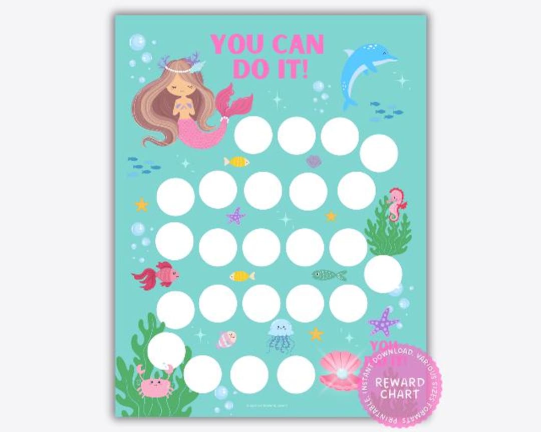 Mermaid Reward Chart for Girls, Kids Sticker Chart, Toddler Behavior ...