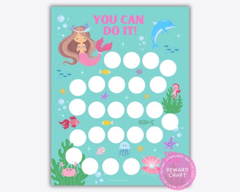 Mermaid Reward Chart for Girls, Kids Sticker Chart, Toddler Behavior ...