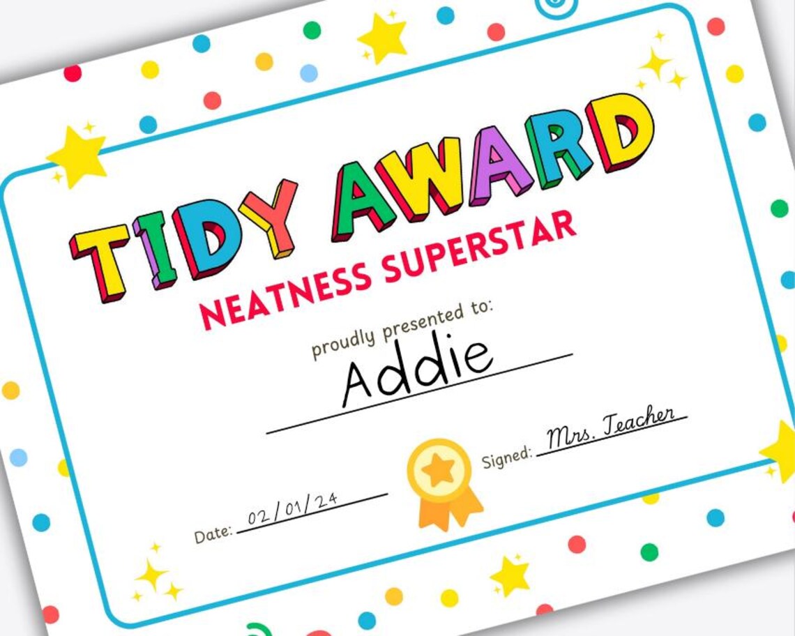 Clean Award, Tidy up Award, Clean Room Certificate, Tidy Desk Award ...