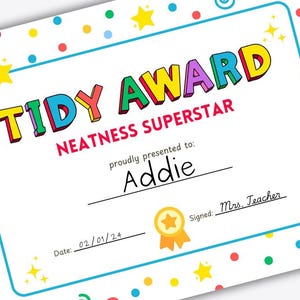 Clean Award, Tidy up Award, Clean Room Certificate, Tidy Desk Award ...