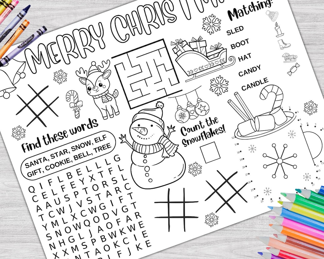 Christmas Activity Placemat, Christmas Coloring Placemat, Printable ...