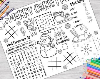 Winter Printable Placemat, Winter Activity Placemat, Christmas Coloring ...
