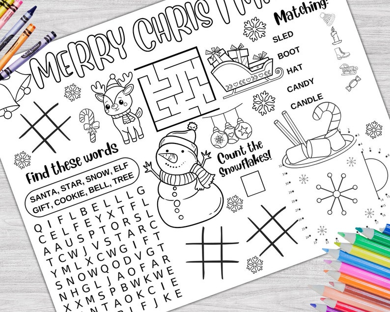Christmas Activity Placemat, Christmas Coloring Placemat, Printable ...