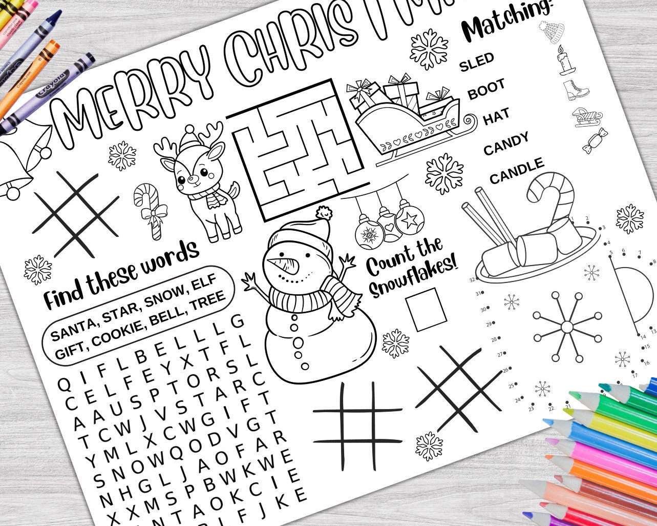 Christmas Activity Placemat, Christmas Coloring Placemat, Printable ...