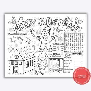 Kids Christmas Activity Placemat: Gingerbread Man Coloring (PDF) - Etsy