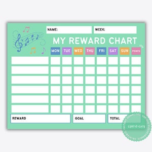 Printable Music Reward Chart, Music Practice Chart, Kids Reward Chart ...