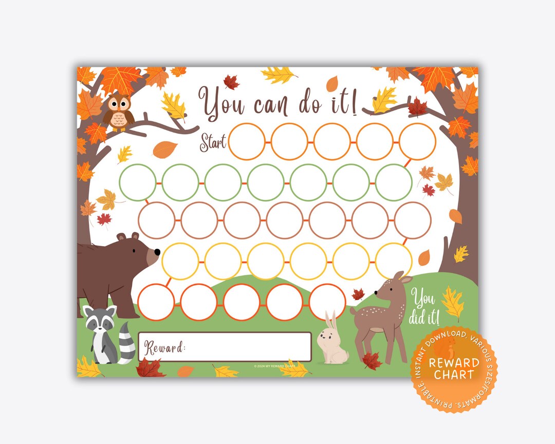 Printable Fall Reward Chart for Kids: Woodland Animals (PDF) - Etsy