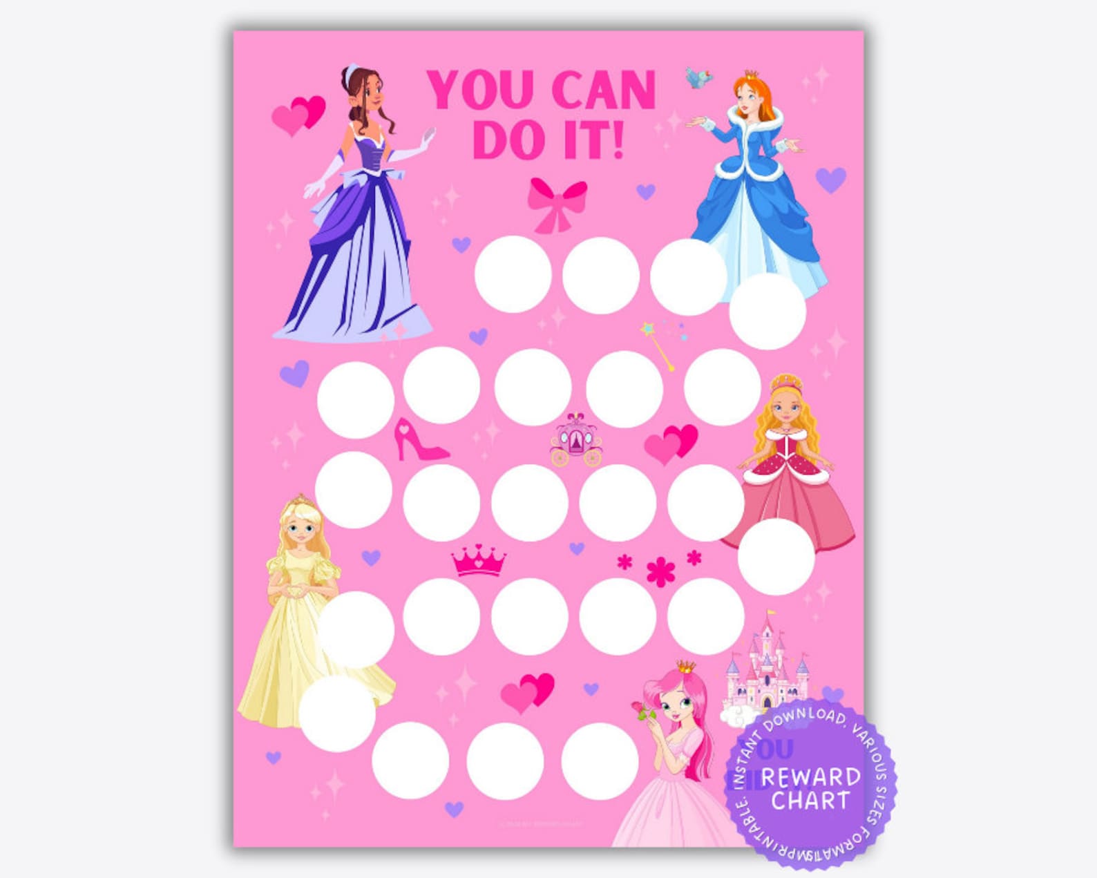Princess Sticker Chart Printable, Kids Reward Chart, Behaviour Chart ...