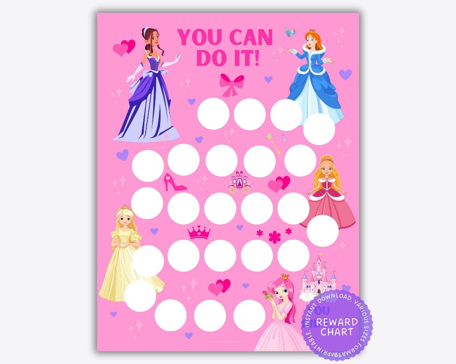 Princess Sticker Chart Printable, Kids Reward Chart, Behaviour Chart ...