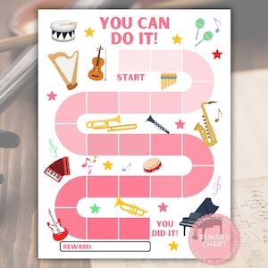 Printable Music Practice Chart, Kids Reward Chart, Instrument Reward ...