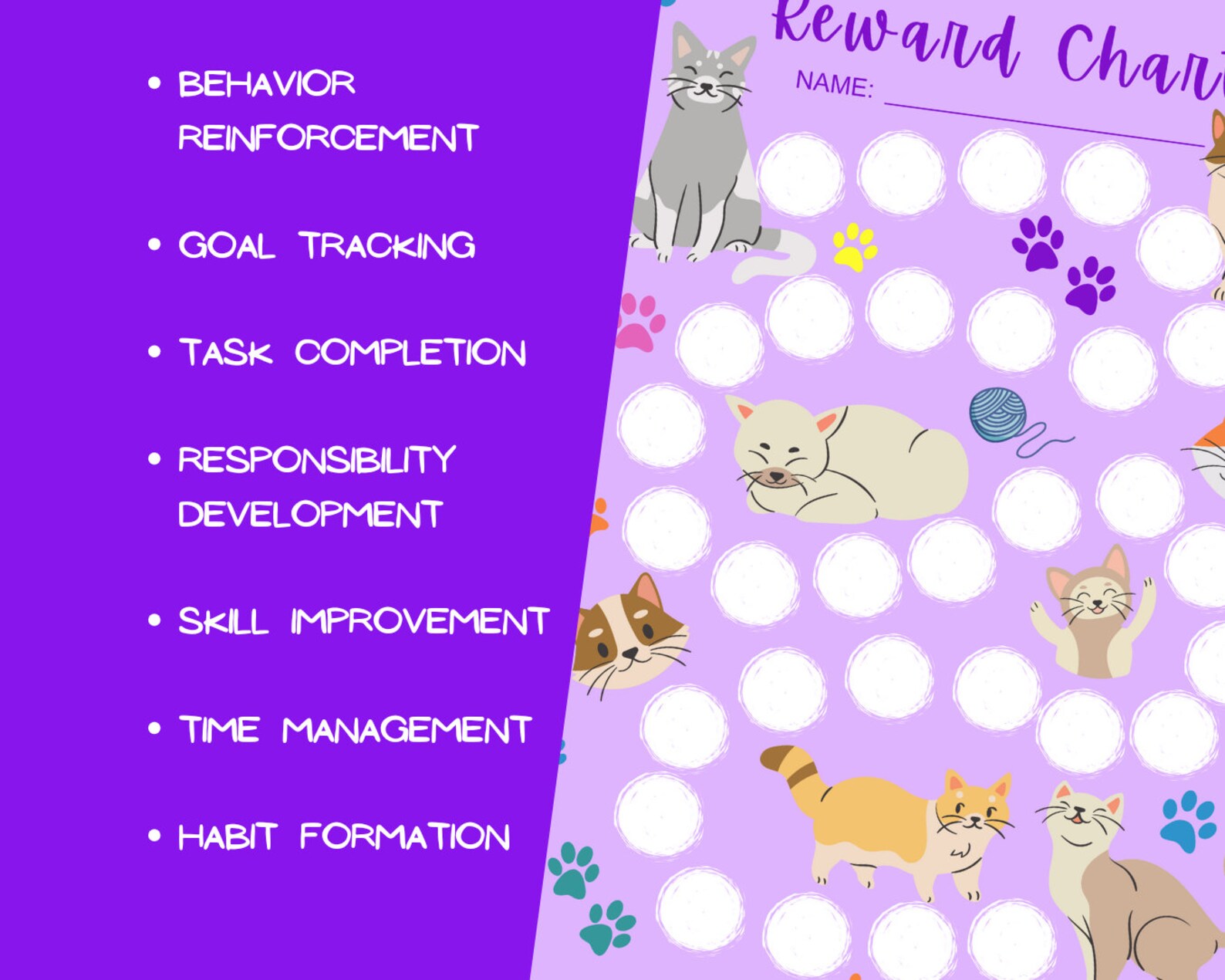 Cat Reward Chart, Printable Reward Chart, Printable Potty Chart for ...