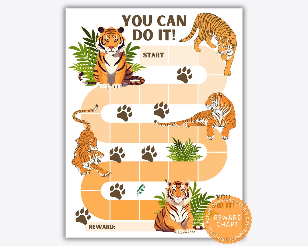 Printable Tiger Reward Chart: Kids Potty Training, Behavior Tracker ...