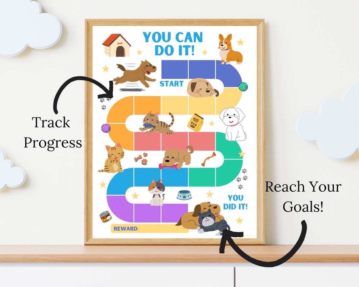 Cat & Dog Kids Reward Chart: Potty Training, Behavior, Goals (PDF, PNG ...