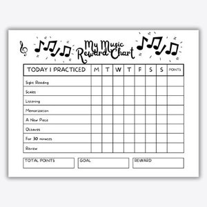 Printable Music Practice Reward Chart for Kids - Piano, Violin, Guitar ...