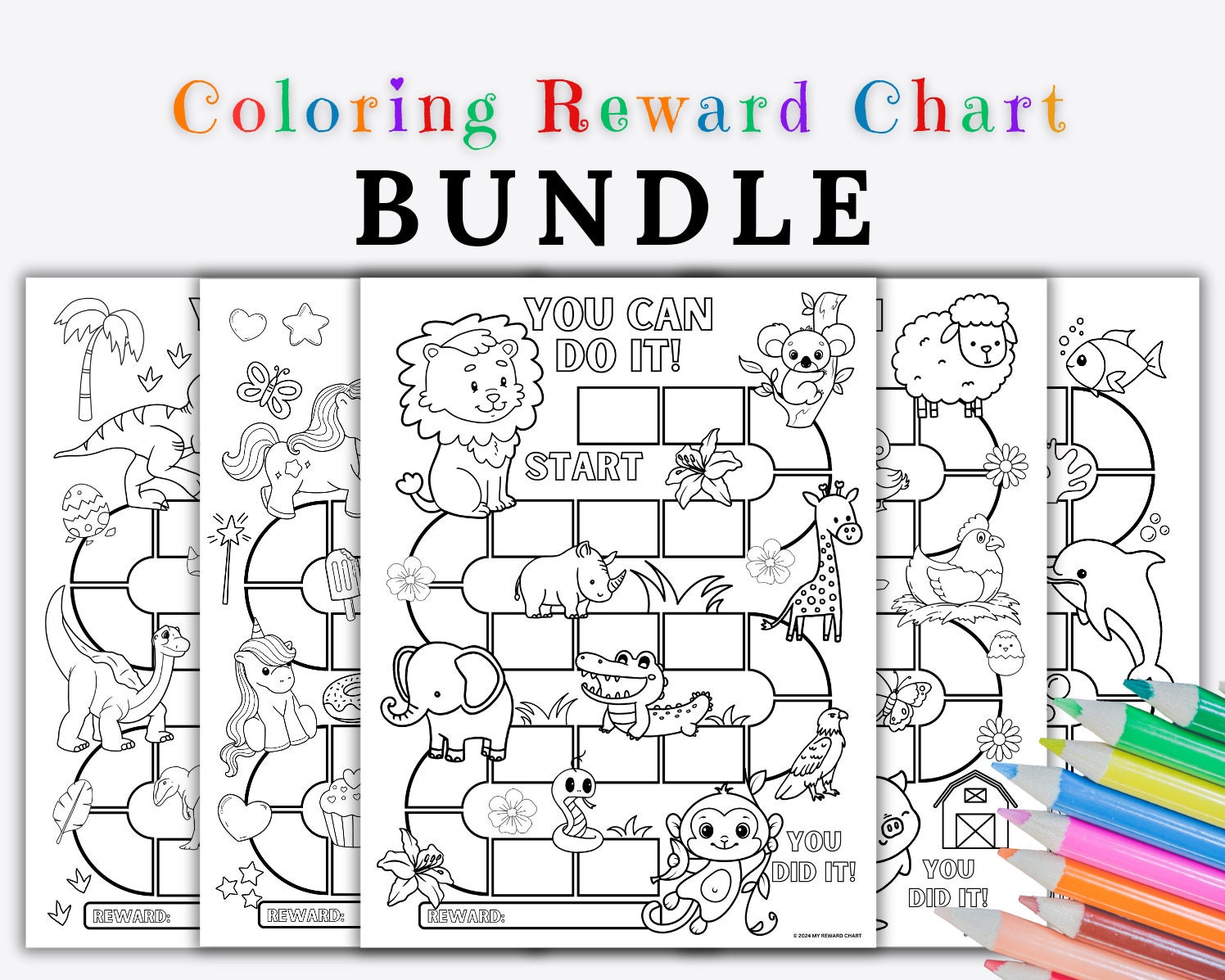 Printable Coloring Reward Chart Bundle: Kids' Habit Tracker (digital ...