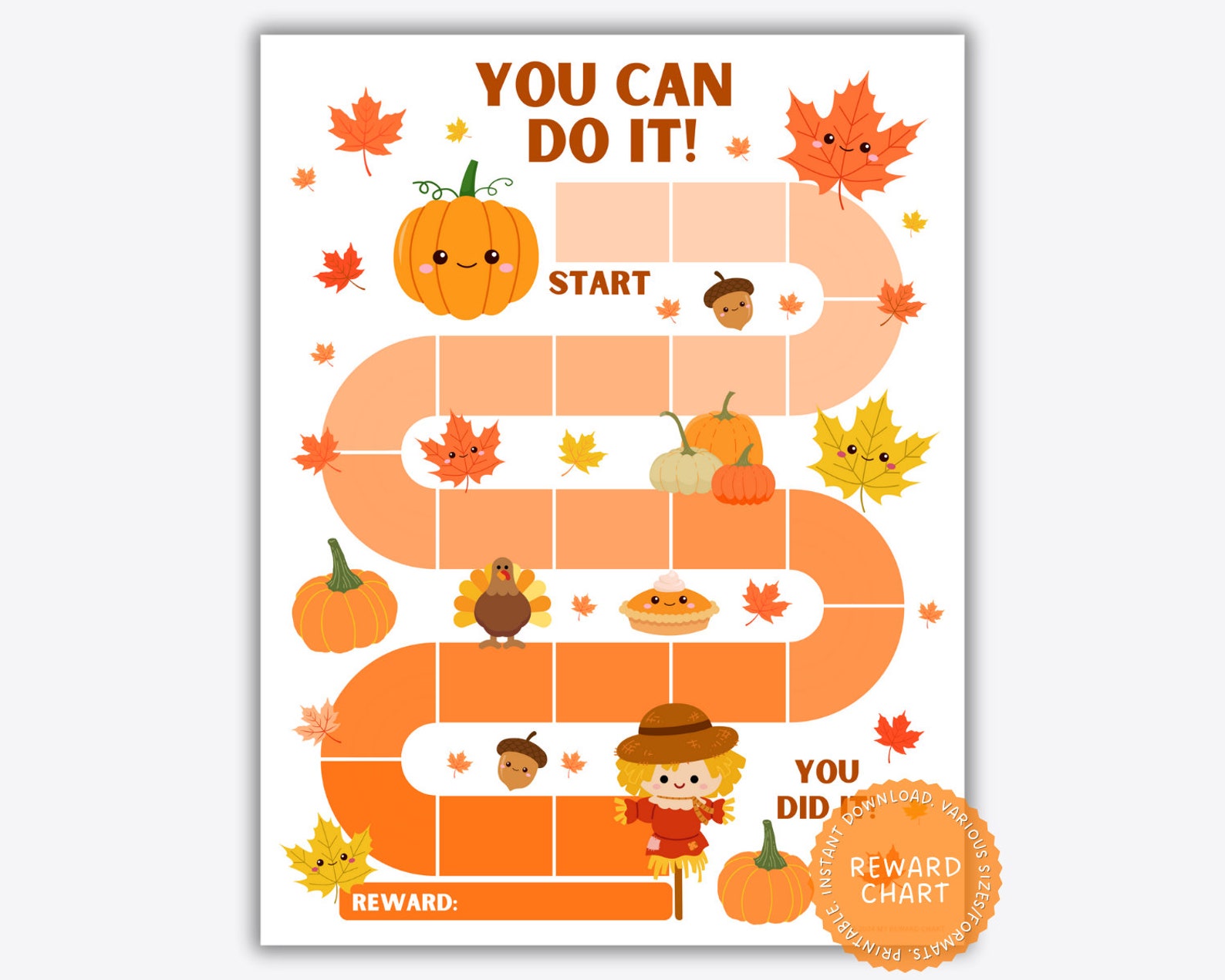 Fall Kids Reward Chart: Autumn Scarecrow, Pumpkins (PDF, JPG, PNG) - Etsy