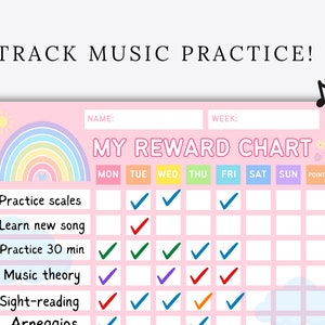 Rainbow Chore Chart Printable, Kids Reward Chart, Music Practice Chart ...