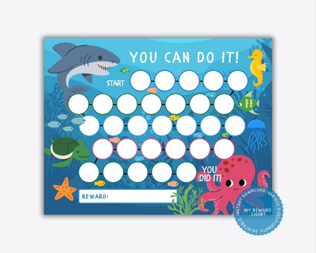 Printable Aquarium Reward Chart, Sea Sticker Chart, Kids Reward Chart ...