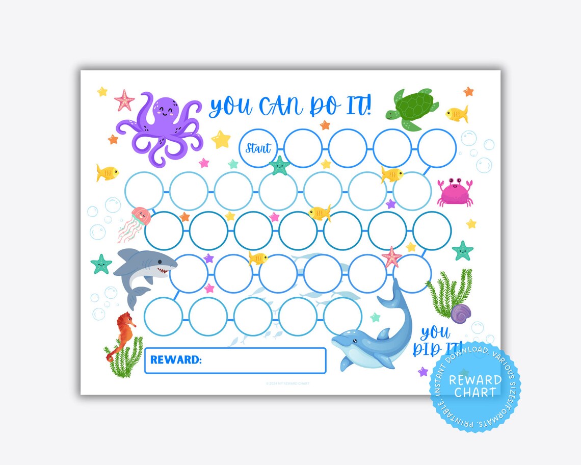 Reward Chart Printable, Kids Reward Chart, Potty Training Chart, Ocean ...