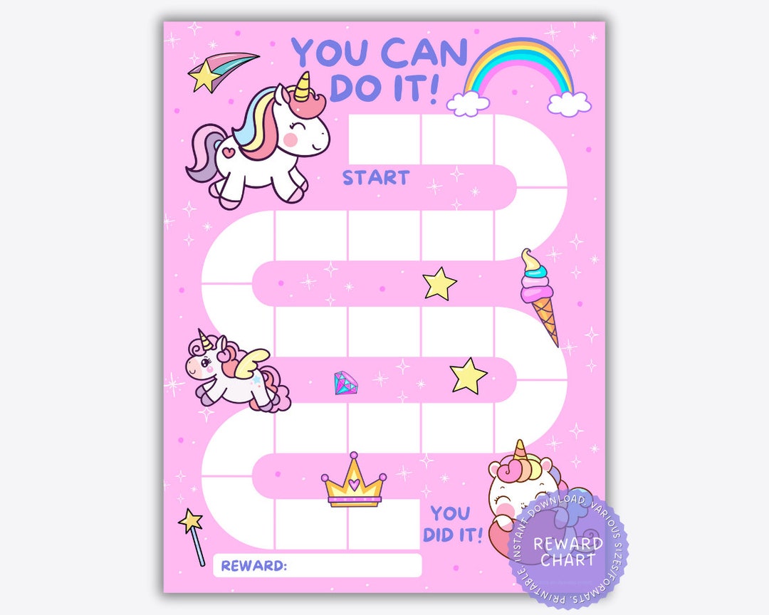 Unicorn Reward Chart, Rewards Chart for Girls, Progress Tracker, Pink ...