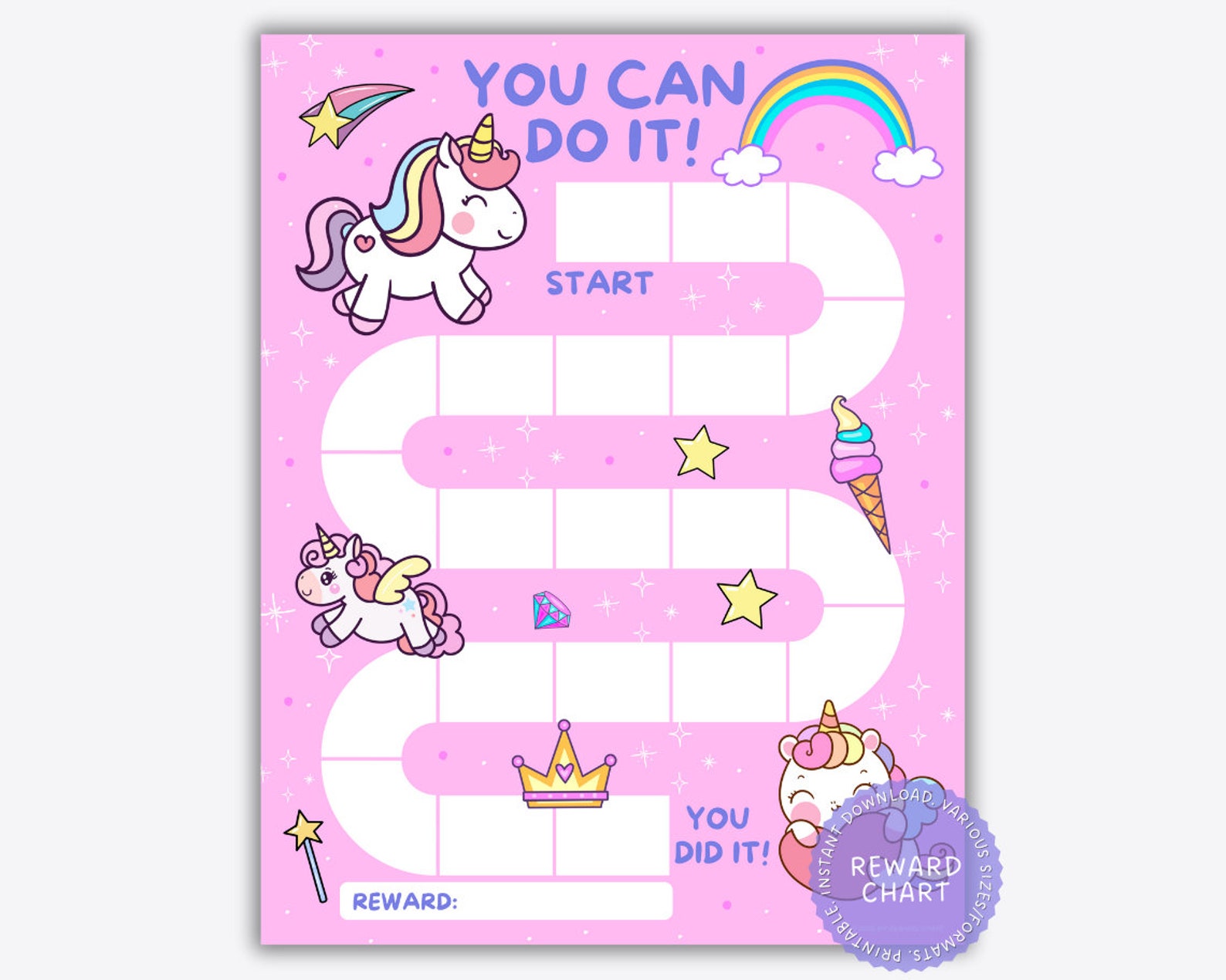 Unicorn Reward Chart, Rewards Chart for Girls, Progress Tracker, Pink ...