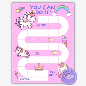 Unicorn Reward Chart, Rewards Chart for Girls, Progress Tracker, Pink ...