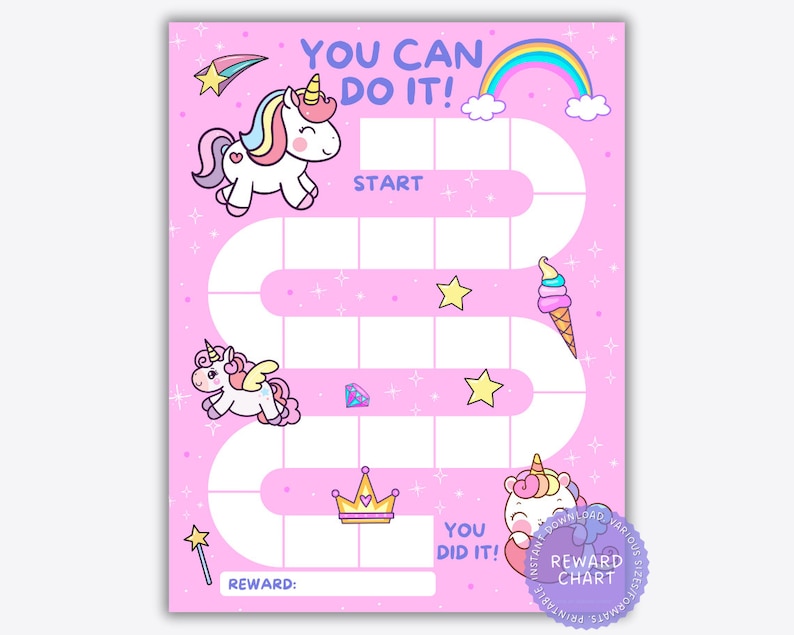 Unicorn Reward Chart, Rewards Chart for Girls, Progress Tracker, Pink ...