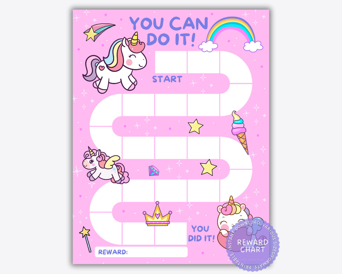 Unicorn Reward Chart, Rewards Chart for Girls, Progress Tracker, Pink ...